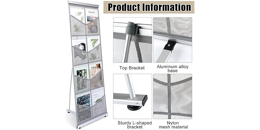 8 Pocket Mesh Magazine Holder With Stand