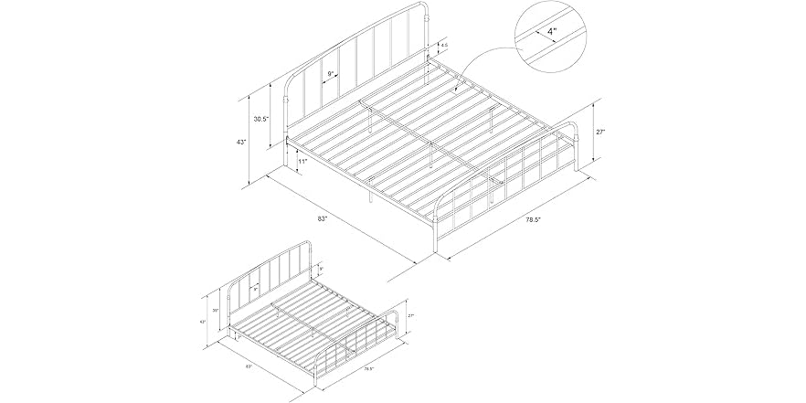 DHP Lafayette Metal Platform King Bed with Rustic Style
