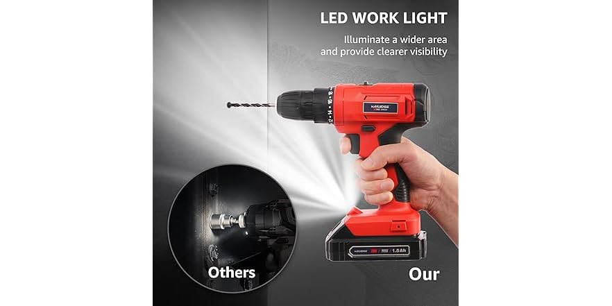 MANUSAGE 20V Cordless 2 Speed Power Drill Kit