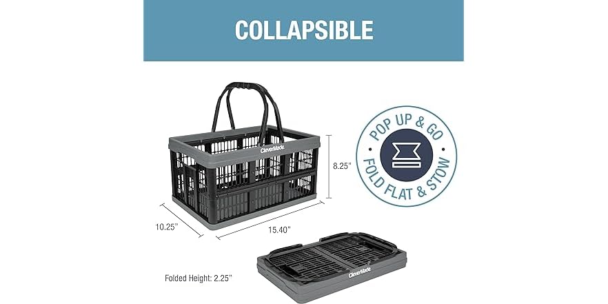 CleverMade 3PK Collapsible Shopping Basket - Stone (Open Box)