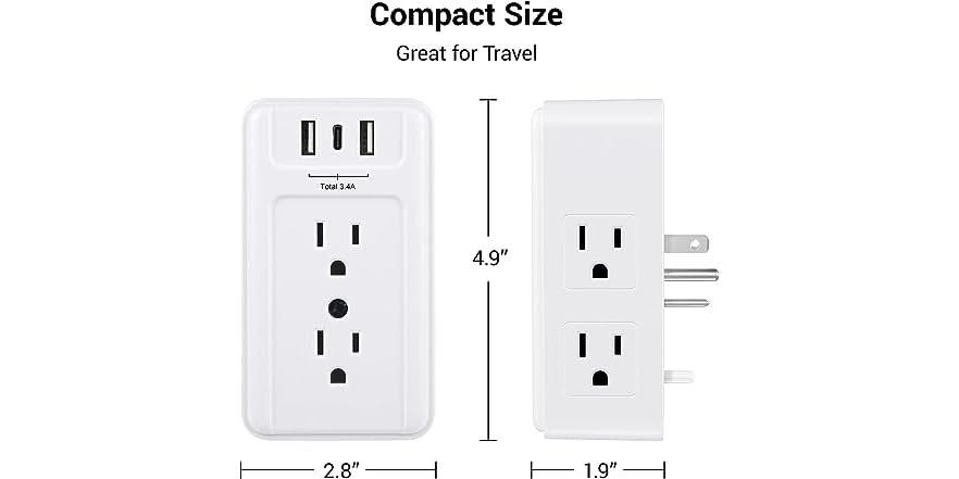Clear Power 9-IN-1 Power Tap w/3 USB & 6 Outlets