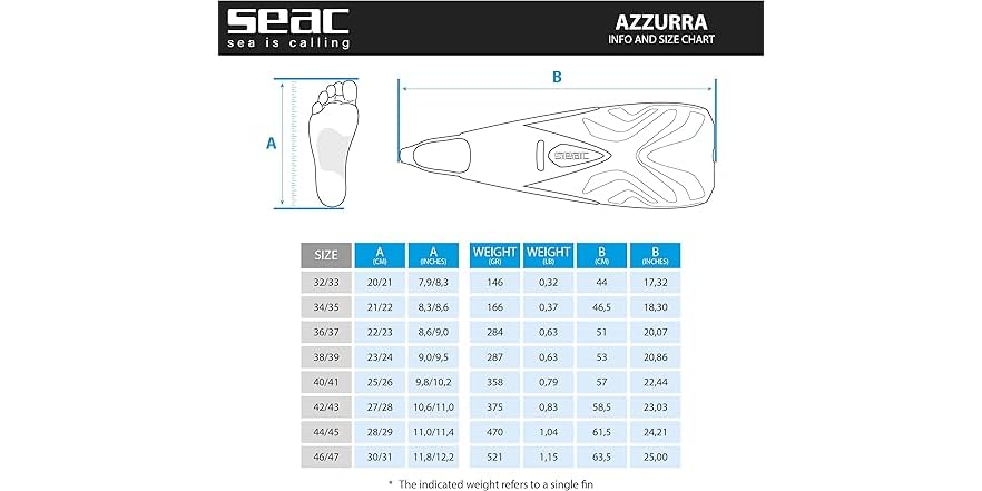 Seac Azzurra, Snorkeling Fins 3/4US