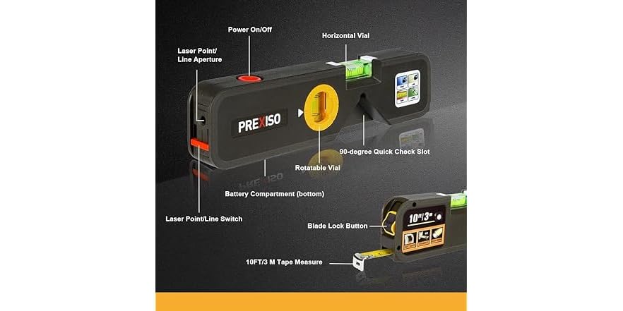 PREXISO 4-in-1 Line Laser Level, Torpedo Level