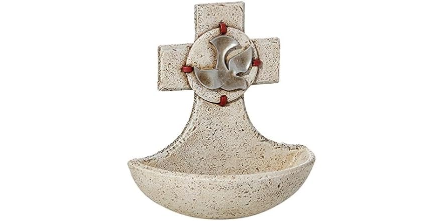 Catholic Resin Cross Holy Water Font, 5"