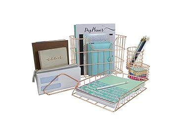 Wire Metal 5 in 1 Desk Organizer Set White