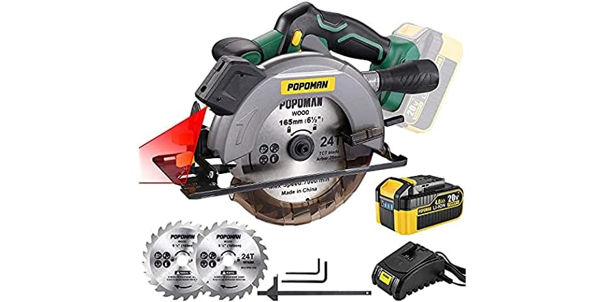 POPOMAN 20V Circular Saw, w/4.0Ah Btty & Chgr