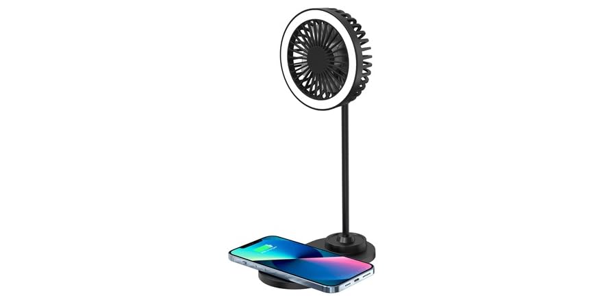IllumiBreeze Black LED Desk Fan with Wireless Charging Base