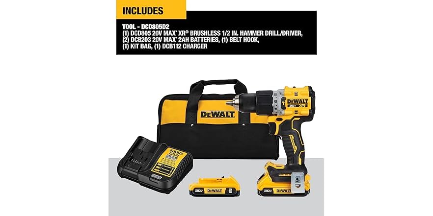 DEWALT DCD805D2 20V MAX XR Brshlss 1/2" Hammer Kit (Open Box)