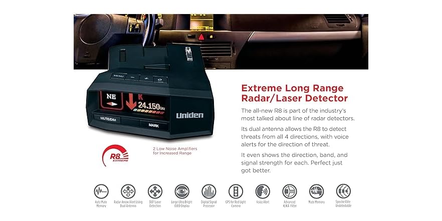 (NEW) Uniden R8 Extreme Long-Range Radar/Laser Detector (Open Box)