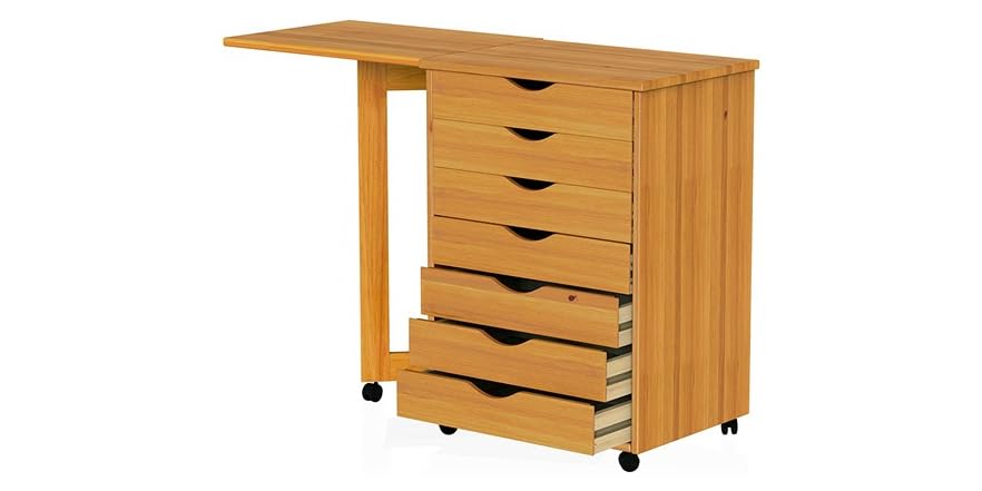 Adeptus 76178 NA 7 DRAWER GATE LEG ROLL CART Medium Pine