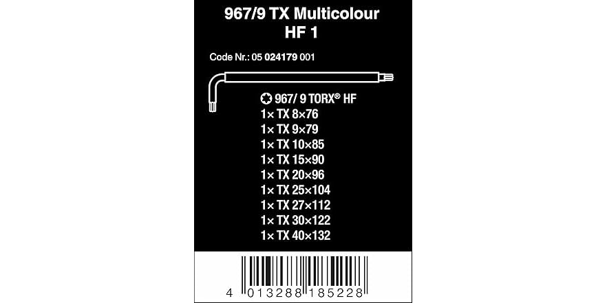 Wera Torx L-Key Set 967 Sl/9 with Holding Function