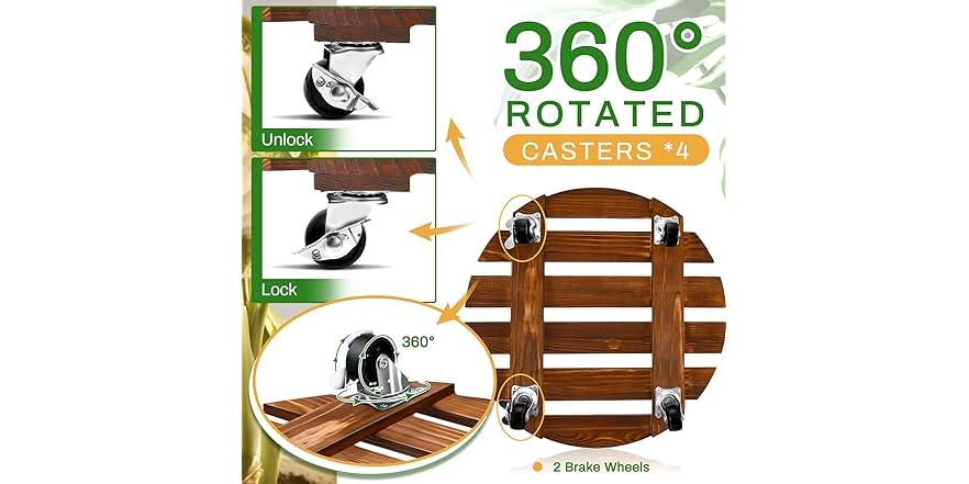 2 Pack 16" Wooden Plant Wheel Stand