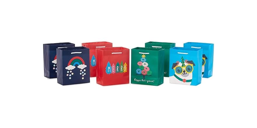 Hallmark 6" Small Christmas Gift Bags for Kids (8 Bags)