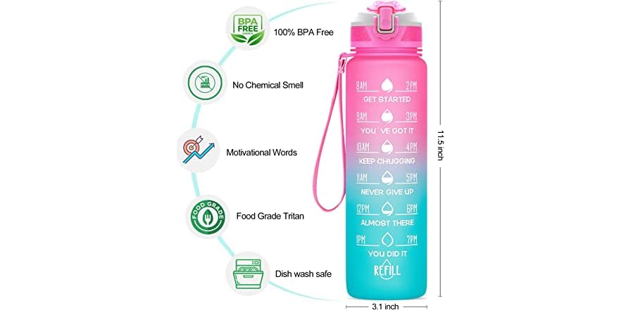 Water Bottles, 32oz with Times to Drink