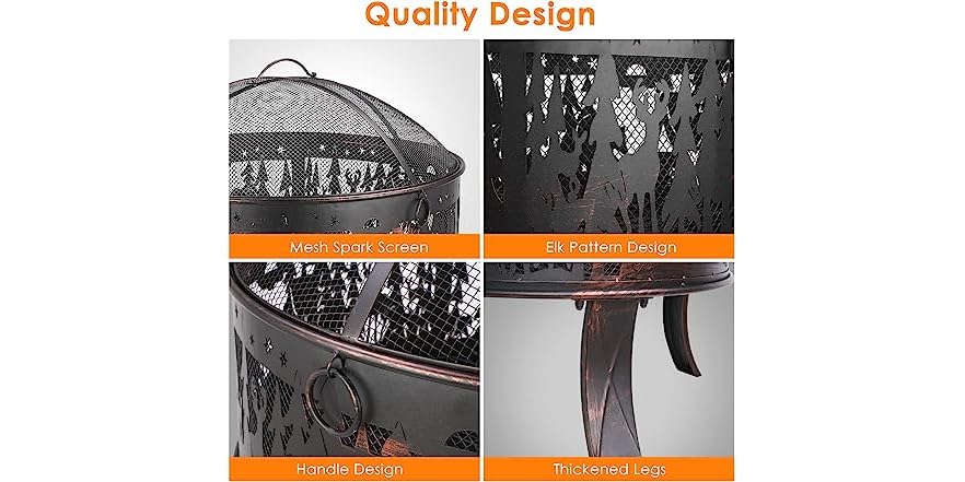 TLGreen Portable Fire Bowl 27" Fire Pit Elk Pattern