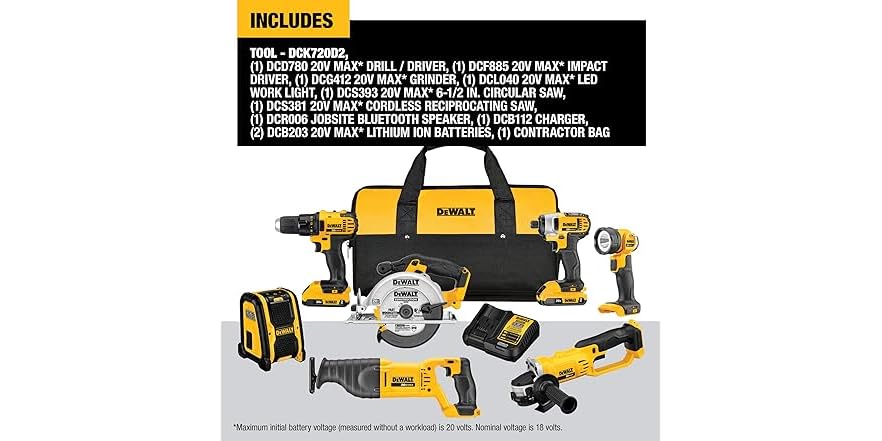 DEWALT DCK720D2 20V MAX Compact 7-Tool Combo Kit