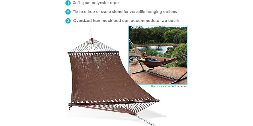 Sunnydaze Soft-Spun Polyester Rope Double Hammock (Open Box)