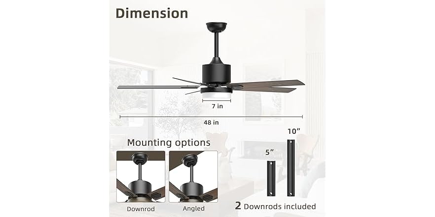 Sky sea Ceiling Fan with Light, Black, 52 inch