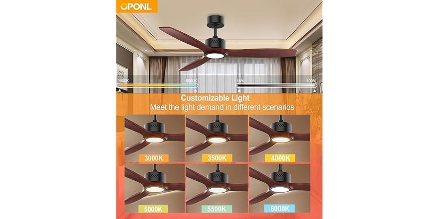 OPONL Natural Solid Wood 52in Ceiling Fan