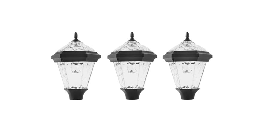 3-Head Solar Post Lamp, Black