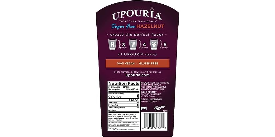 Upouria Sugar Free Hazelnut Flavored Syrup 25.4oz