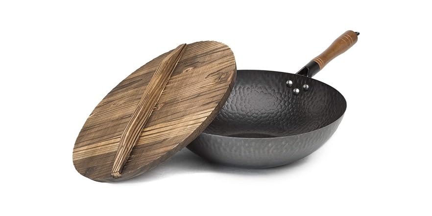 Goodful Hammered Carbon Steel Wok Pan with Lid 234325