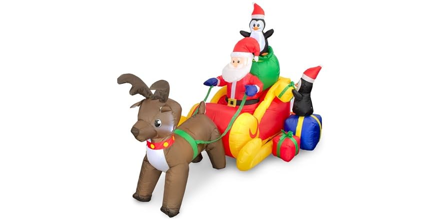 7' Santa Penguin Sleigh