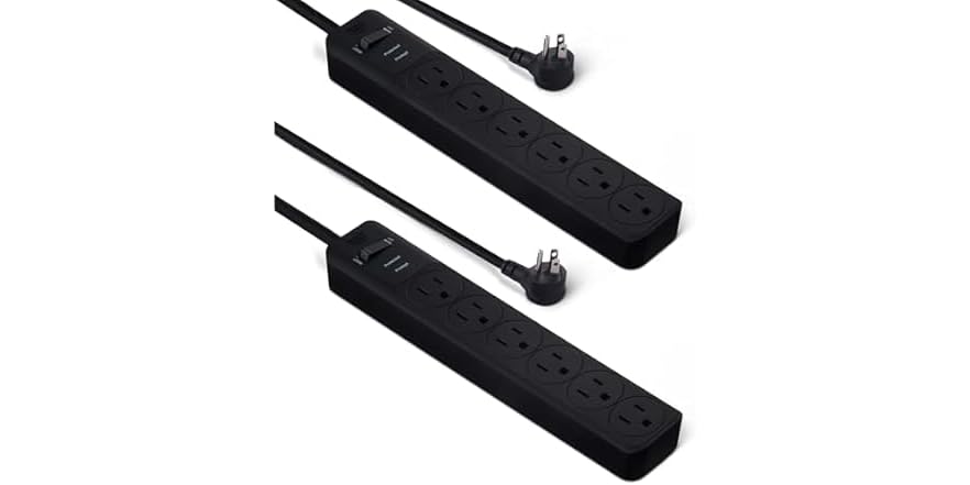 (2 PACK) AmazonBasics 6-Outlet 2FT Surge Protector Power Strip