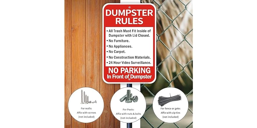 Dumpster Rules Sign 18x12 Reflective