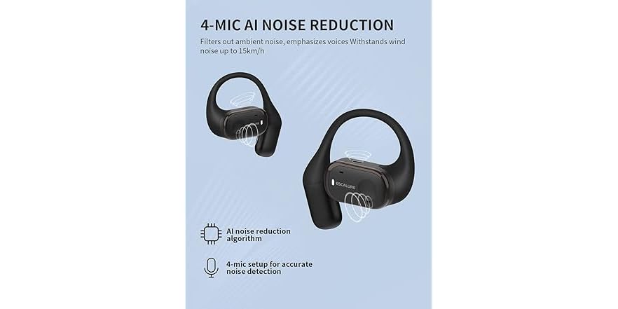 Open Ear Earbuds with 4-Mic, IPX5 Sweat Resistant