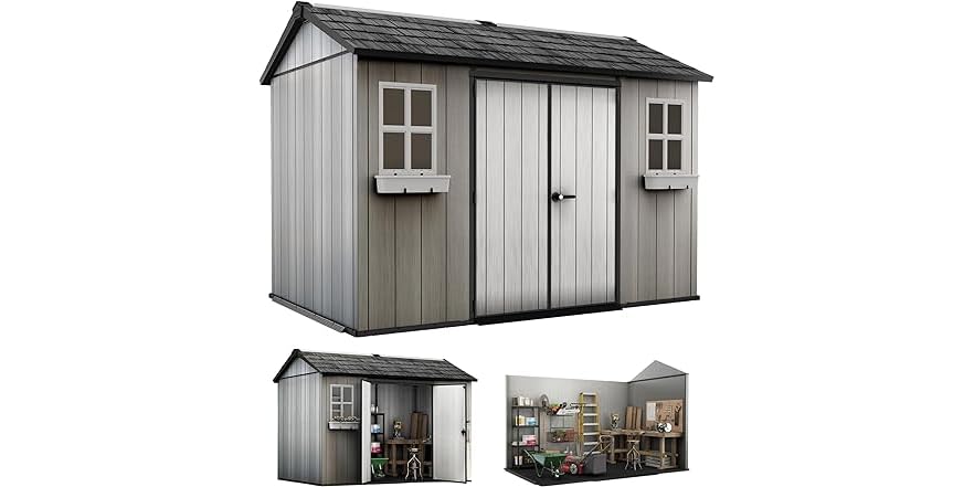Keter Oakland Outdoor Garden Tool Storage Shed with Windows