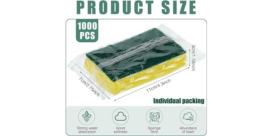 1000Pc Individually Wrapped Dish Sponges