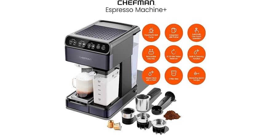 Chefman 6-in-1 EspressoMachine w/Steamer (Open Box)
