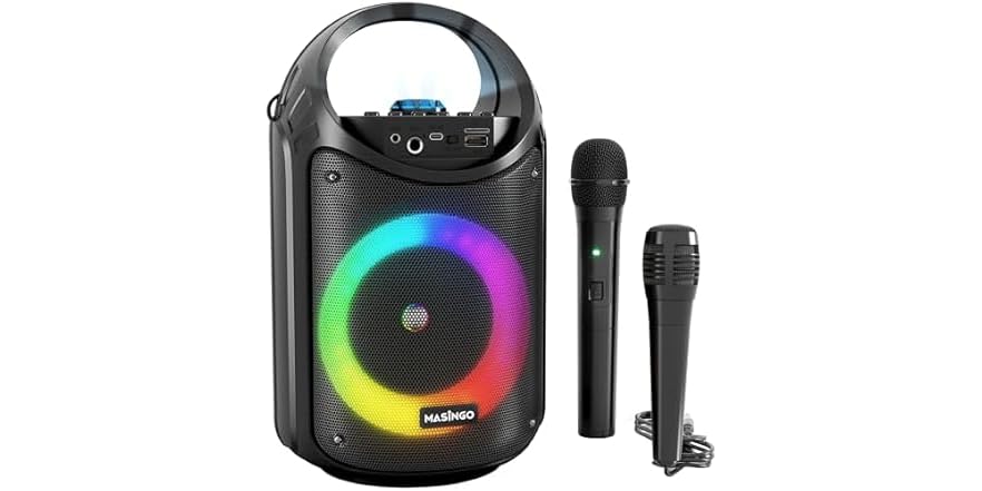 MASINGO C10 Karaoke Machine w/ 1 Wireless Mic + 1 Wired Mic