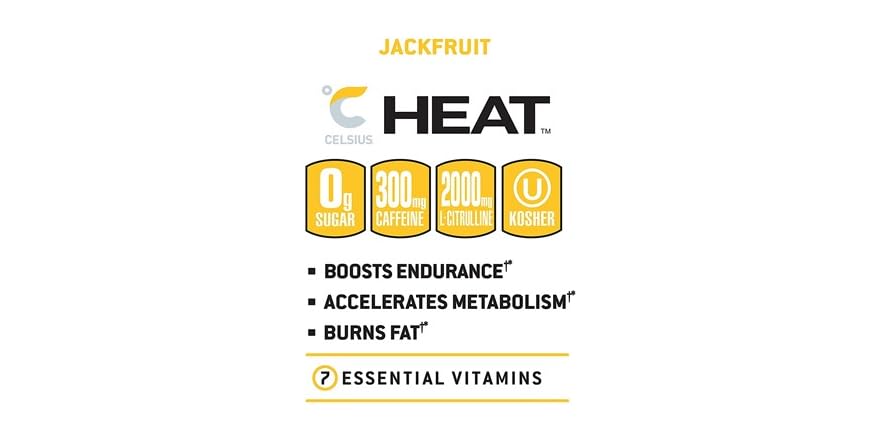 (12 Pack) CELSIUS HEAT Performance Energy Drink, Jackfruit