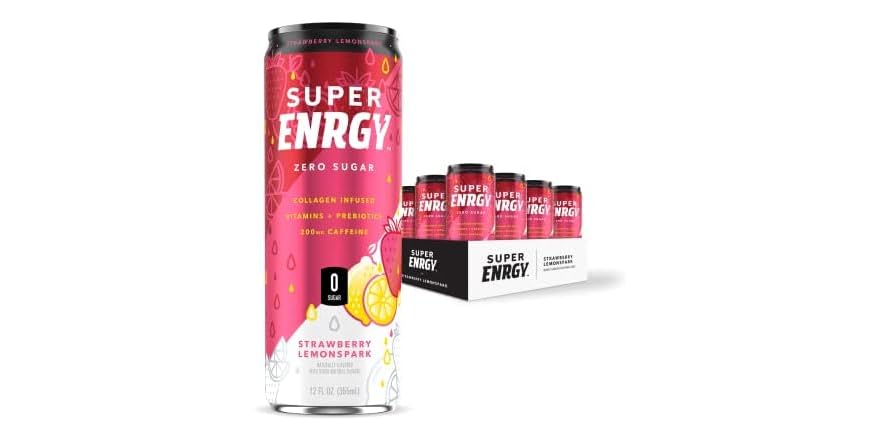 (12 Pack) Super ENRGY Healthy Energy Drink Strawberry Lemon Spark