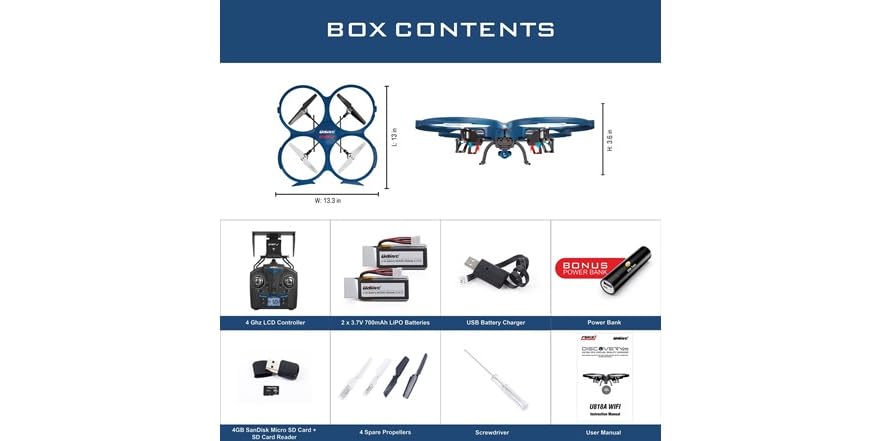 Force 1 UDI U818A Quadcopter Drone Blue