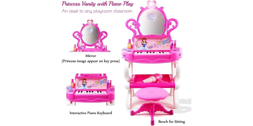 2-in-1 Princess Pretend Play Vanity Set Table w/ Piano