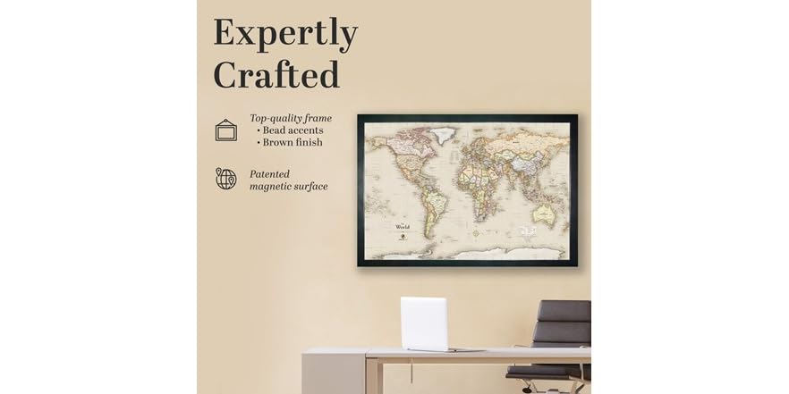 Framed Magnetic USA Map | Modern Grey