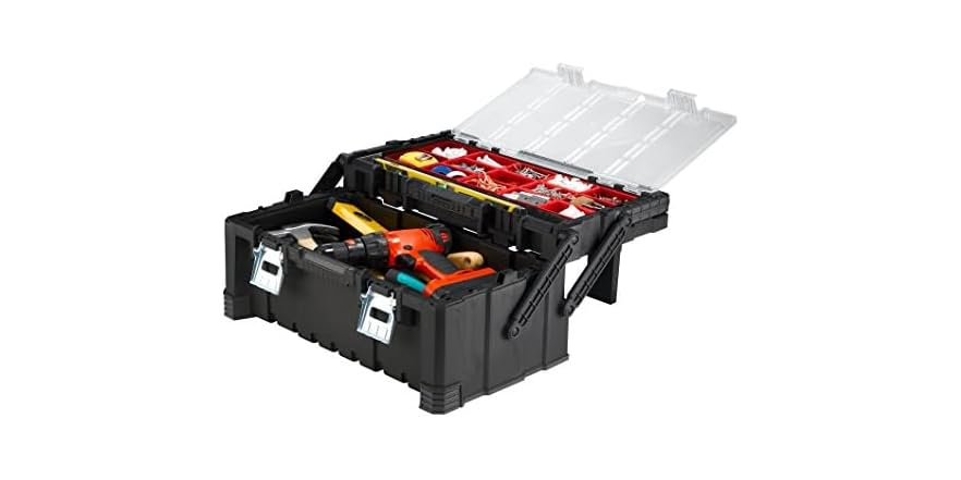 Keter 22 Inch Cantilever Plastic Portable Tool Box Organizer with Metal ...