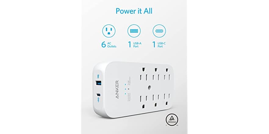 Anker B09B3MXHWW Anker Outlet Extender 6 Outlets and 20W Pow (Open Box)