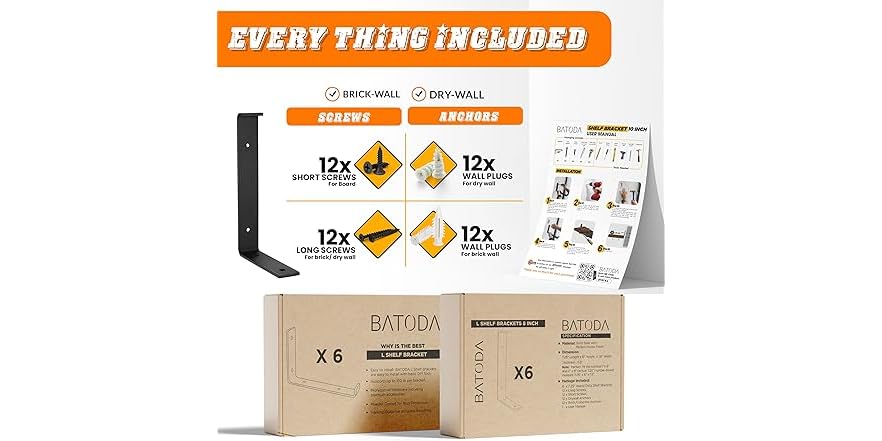 BATODA 10” Shelf Brackets with Lip, 6Pcs