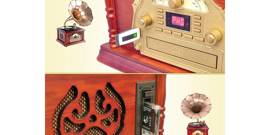 Classical Trumpet Horn Turntable w/ AM/FM/CD/USB