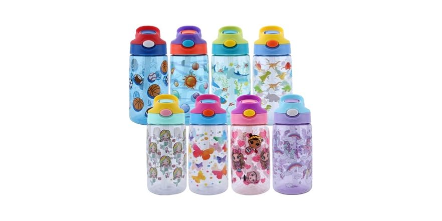 Kids Multi-Pack Water Bottles with Straw 4 or 8Pk