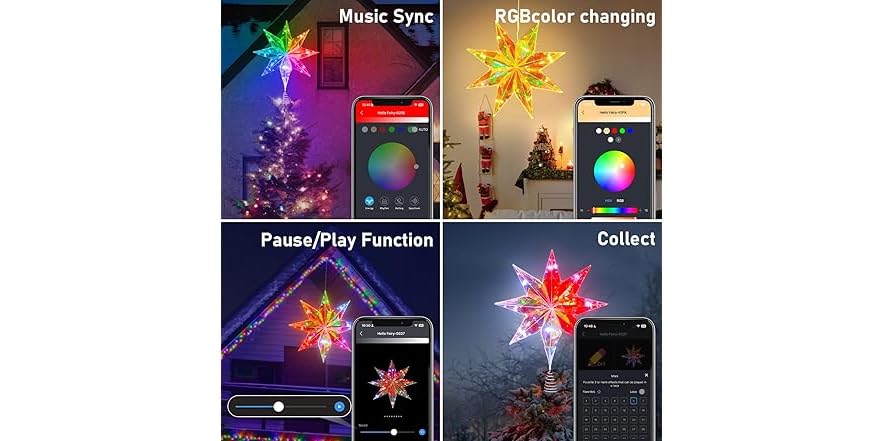 Aoycocr 15.5" Holographic Smart Star Tree Topper