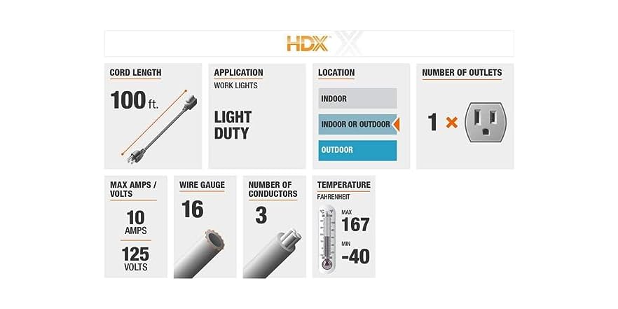 HDX 100' 16/3 Indoor/Outdoor Extension Cord