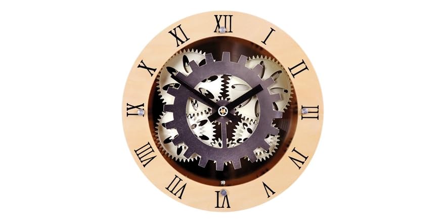 12" Moving Gear Wall Clock w/Wooden Dial Ring