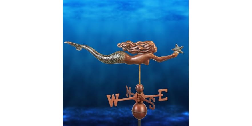Mermaid with Starfish Weathervane - Multi-Color Patina