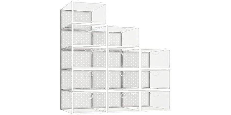 PINKPUM 12 Pack Shoe Storage Boxes with Lids (Open Box)