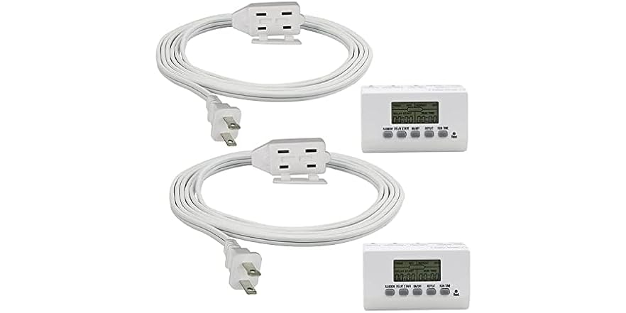 Clear Power 2-Pack Digital Indoor Timer w/6ft & 9ft Extension Cords